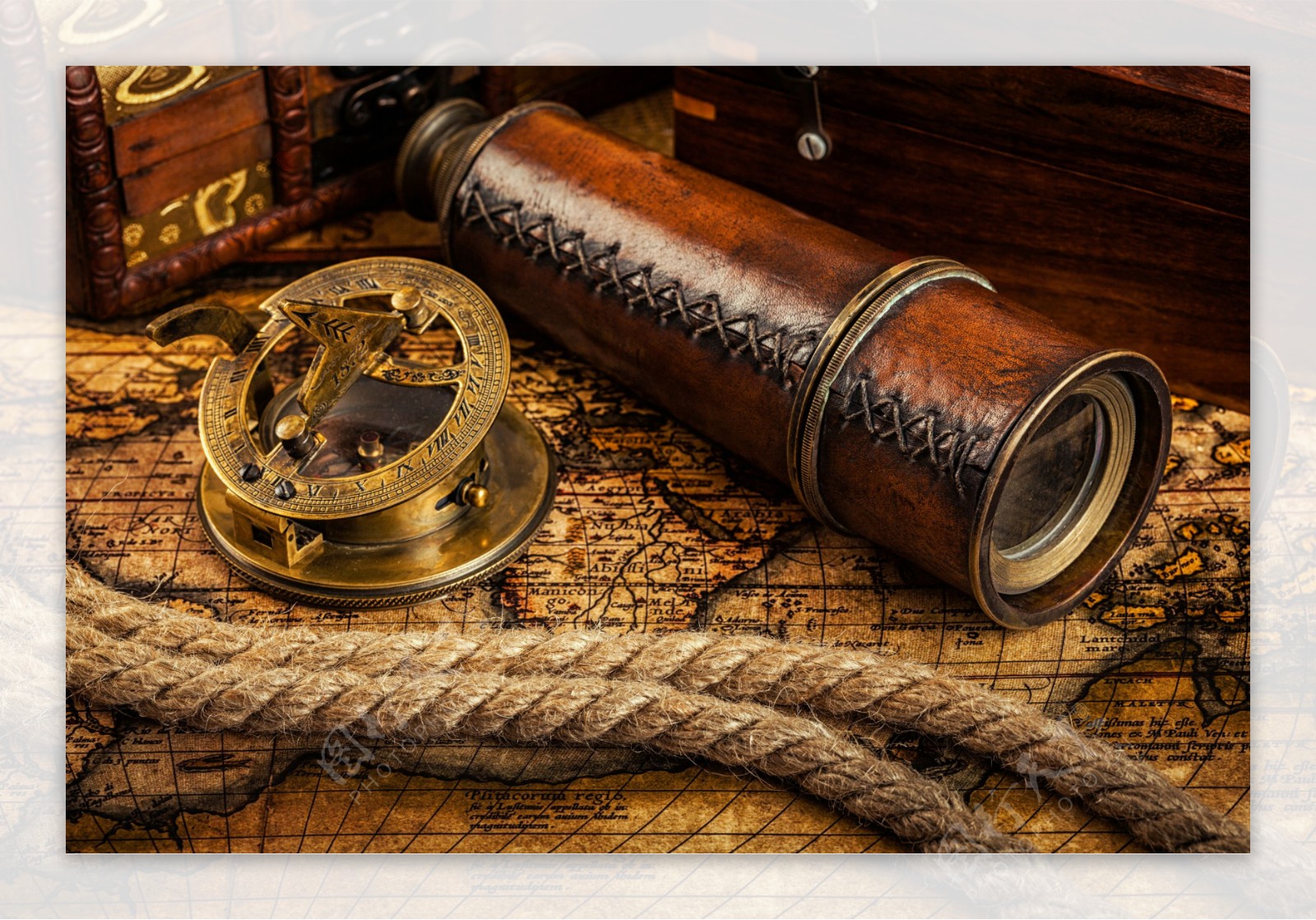 望远镜麻绳标尺地图背景图片素材-编号27131786-图行天下