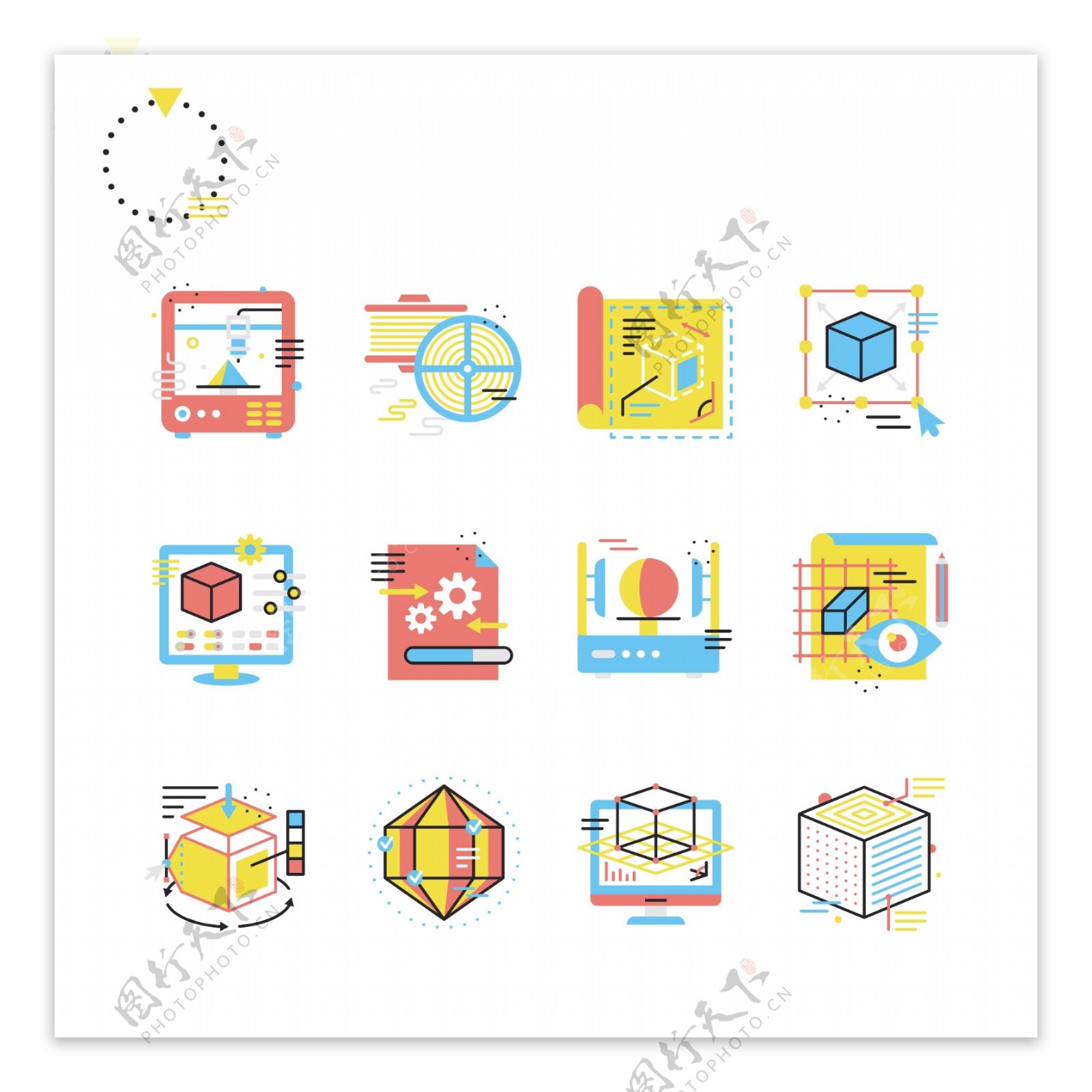 彩色3d打印建模图标icon图片素材-编号29253686-图行天下