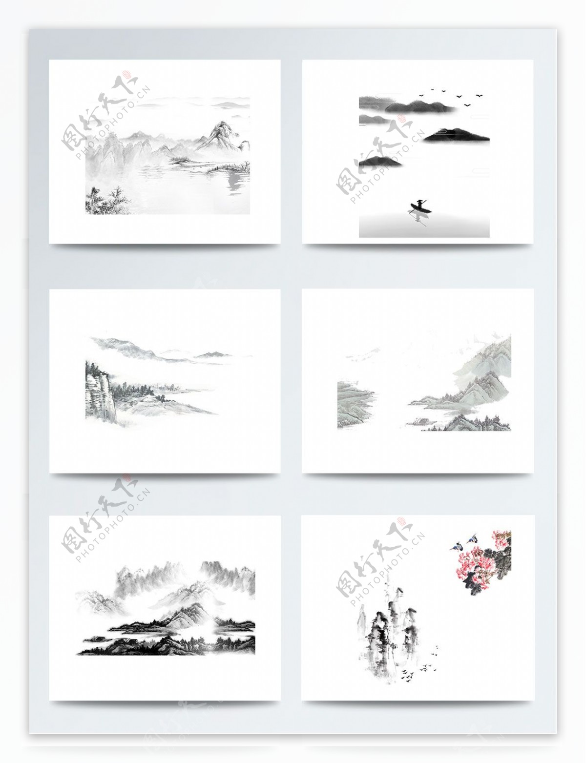 中国风毛笔画水墨山PNG元素图图片素材-编号29376336-图行天下