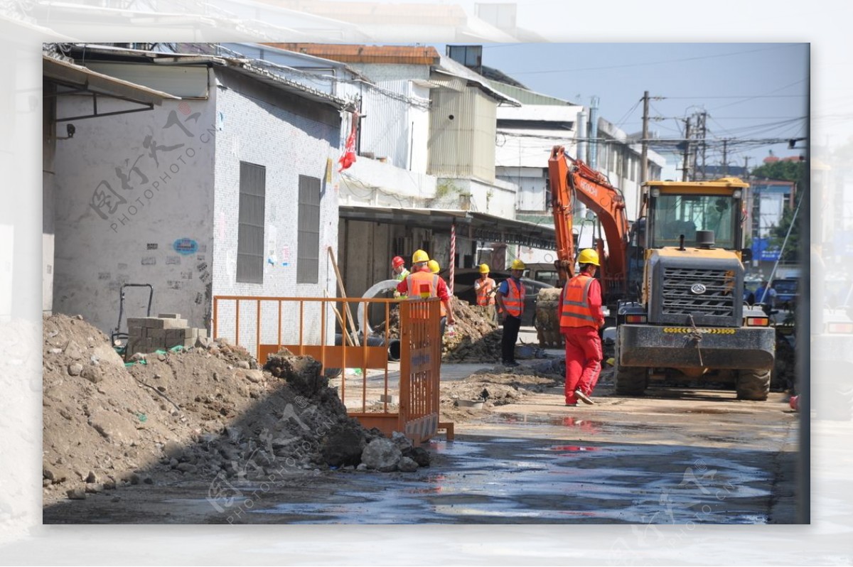 市政排水改造工地护栏工地现场图片素材-编号39797336-图行天下
